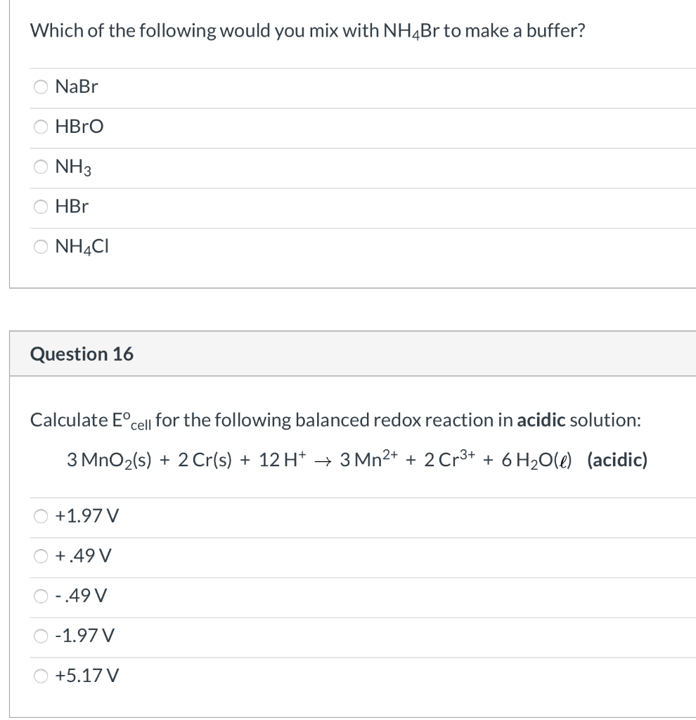 Solved Which of the following would you mix with NH4Br to | Chegg.com
