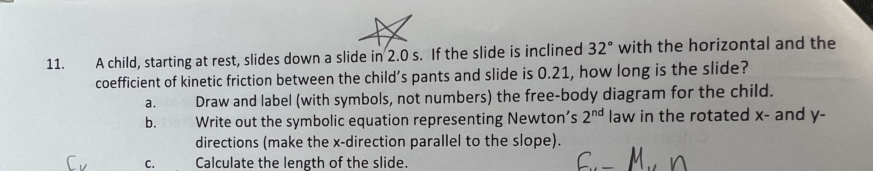 Solved 11. A child, starting at rest, slides down a slide in | Chegg.com