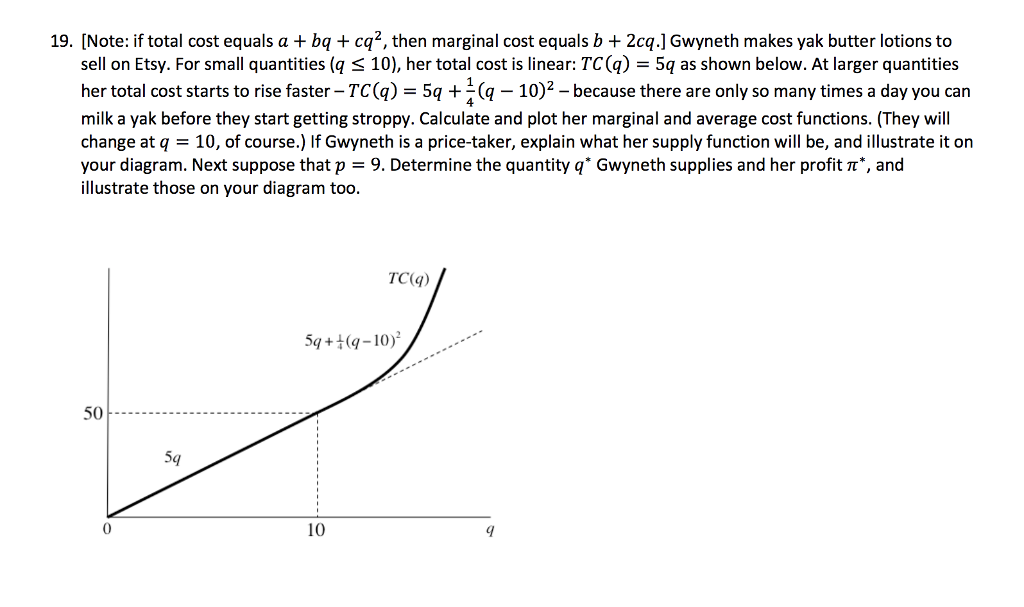 Solved 19. (Note: if total cost equals a bq cq2, then | Chegg.com