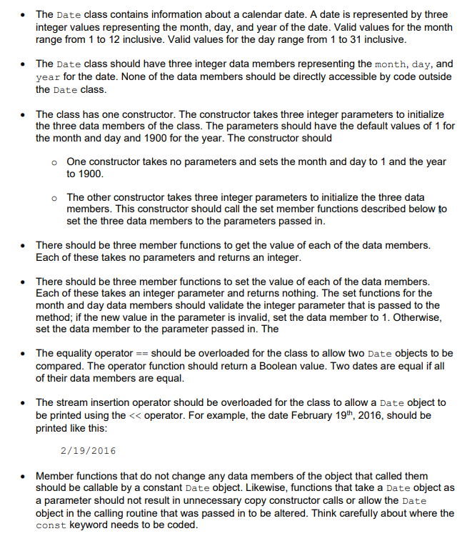 Write the header (.h) file for the Date | Chegg.com