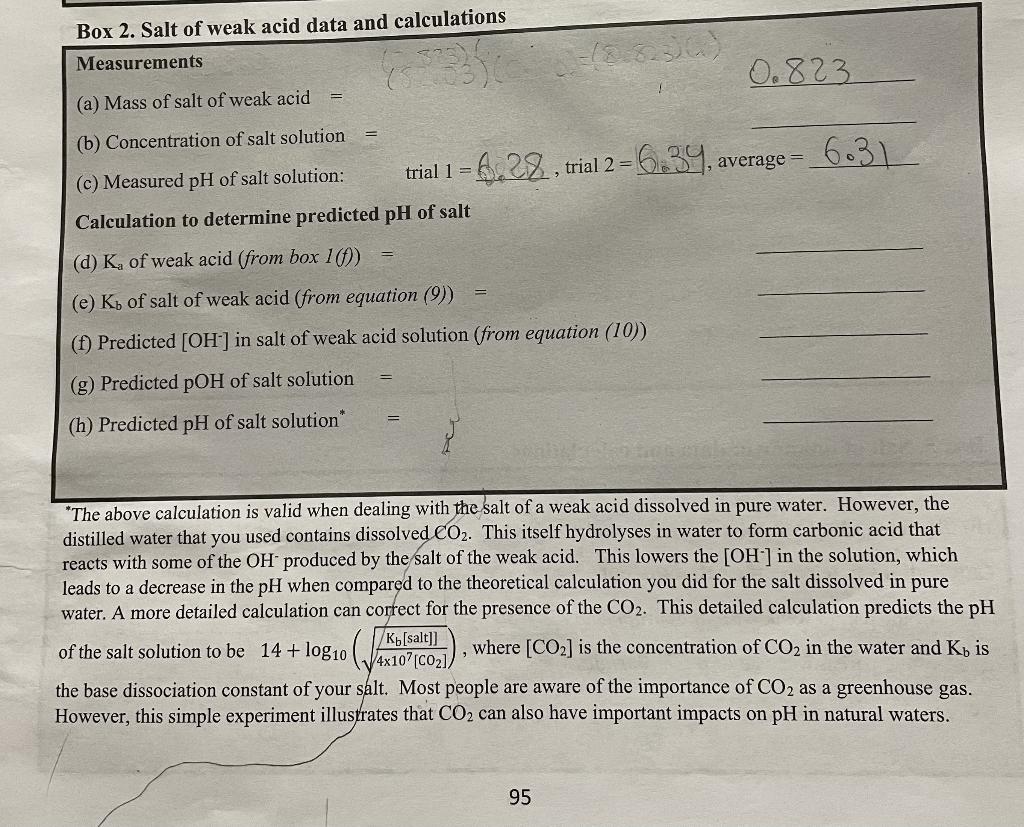 I need help with calculating parts b-g for the weak | Chegg.com