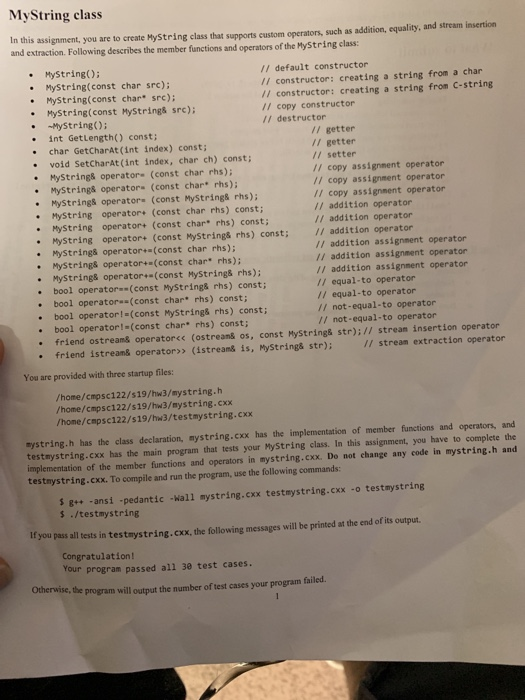 Solved MyString class In this assignment, you are to create | Chegg.com