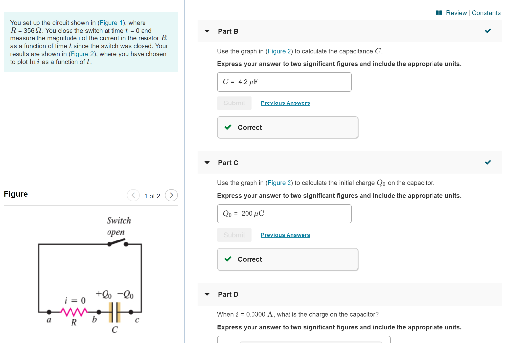 Solved 1 Review Constants Part B You set up the circuit | Chegg.com
