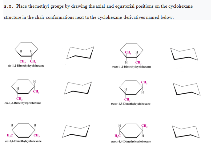 Solved 5.5. Place the methyl groups by drawing the axial and | Chegg.com
