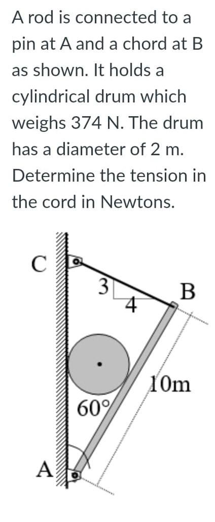Solved A rod is connected to a pin at A and a chord at B as | Chegg.com