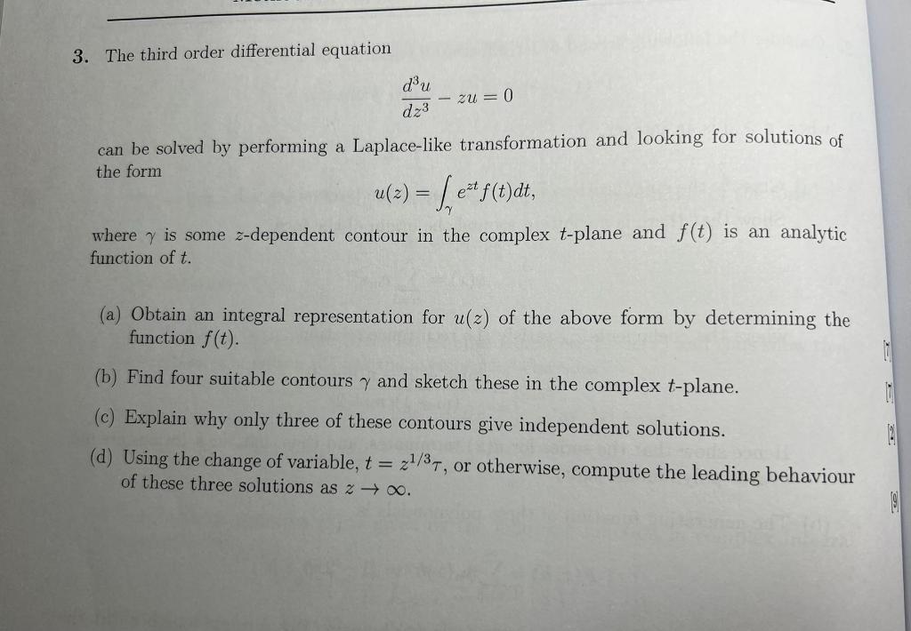 3. The third order differential equation dz3d3u−zu=0 | Chegg.com