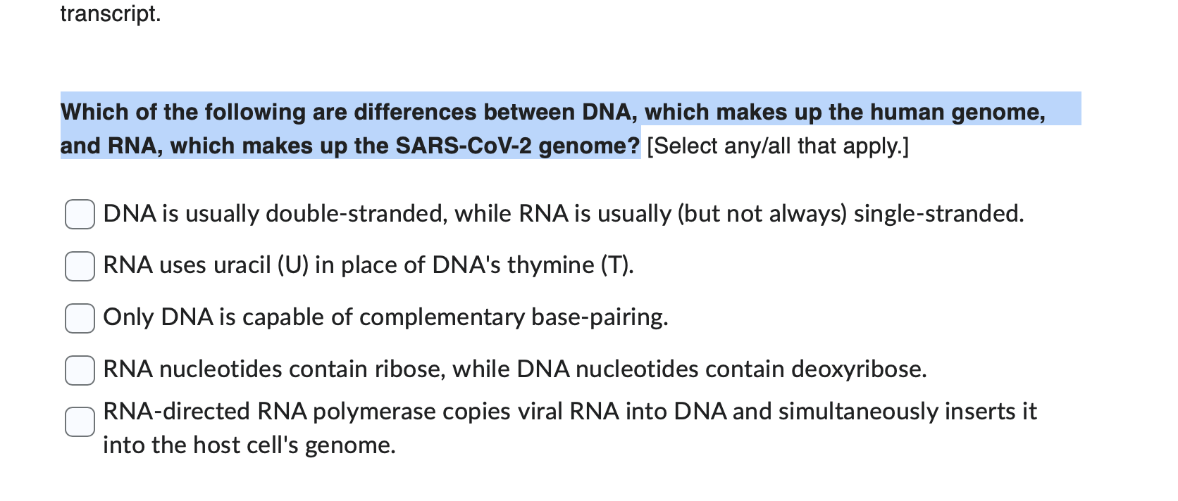 Solved transcript. Which of the following are differences | Chegg.com