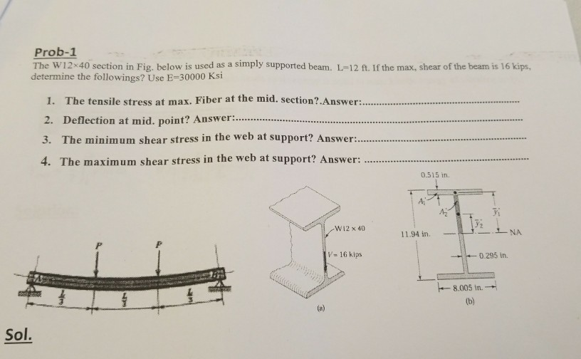 Solved Prob-1 The W12x40 section in Fig, below is used as a | Chegg.com