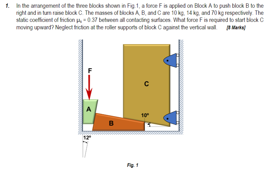 Solved 1. In the arrangement of the three blocks shown in | Chegg.com