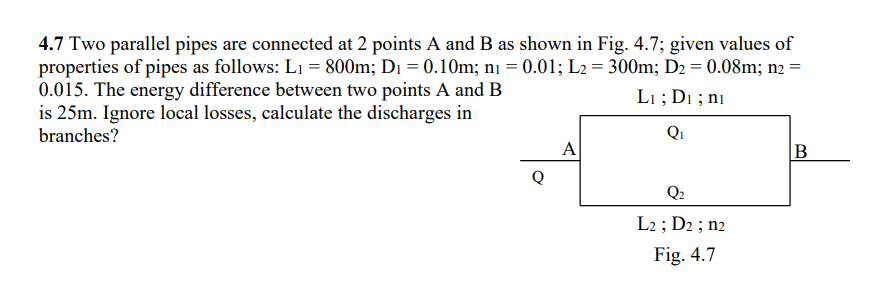 Solved 4.7 ﻿Two parallel pipes are connected at 2 ﻿points A | Chegg.com