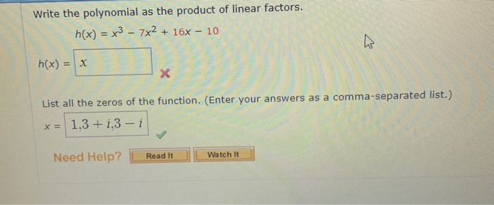 Solved Write the polynomial as the product of linear | Chegg.com