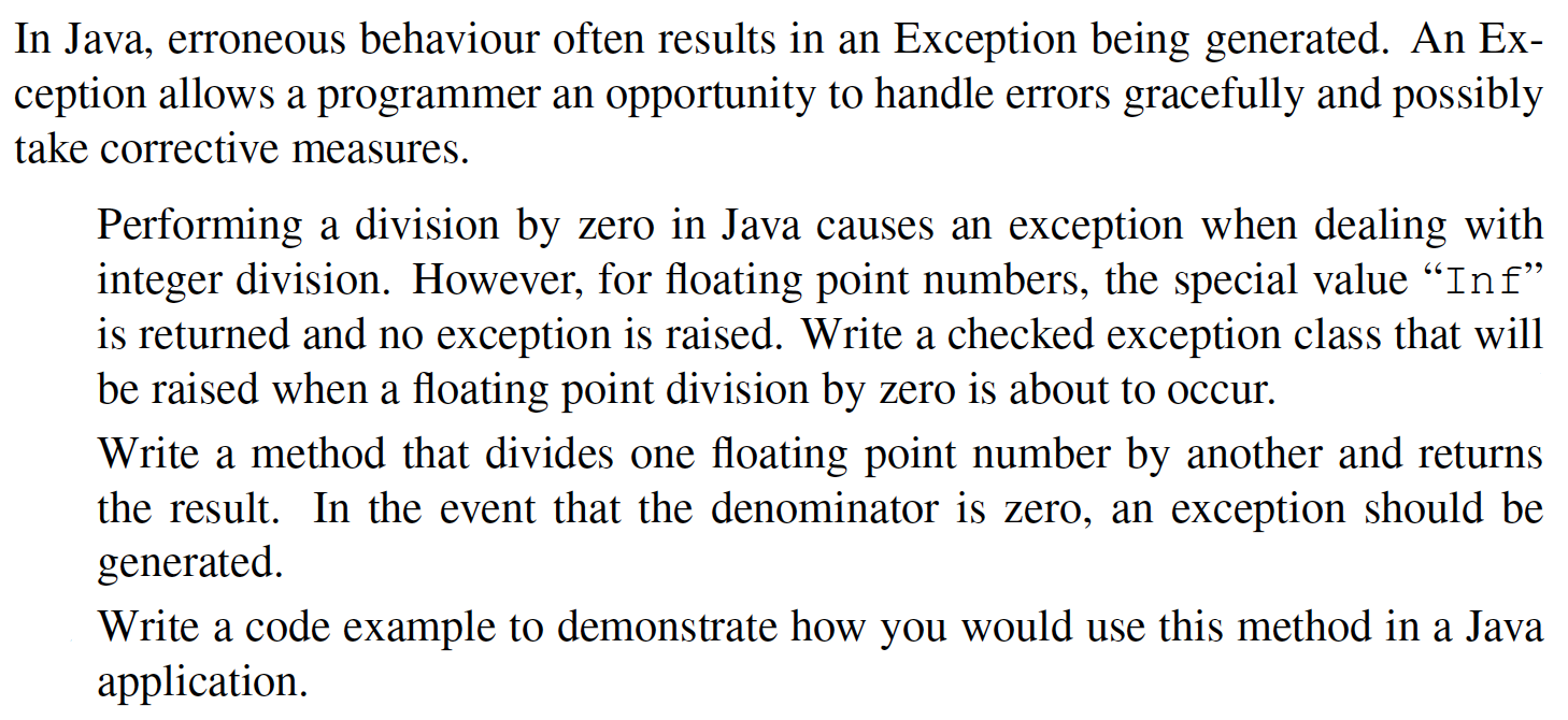 Solved In Java, erroneous behaviour often results in an | Chegg.com