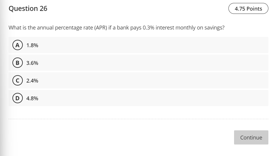 Solved What is the annual percentage rate (APR) if a bank | Chegg.com