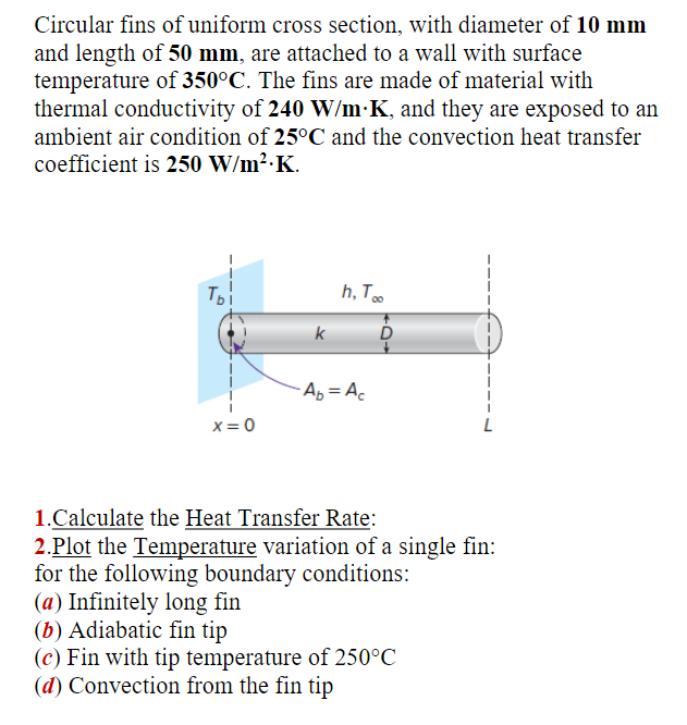 Solved Circular fins of uniform cross section, with diameter | Chegg.com