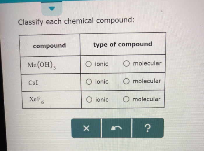 Solved Classify each chemical compound: compound Mn(OH)3 CSI | Chegg.com