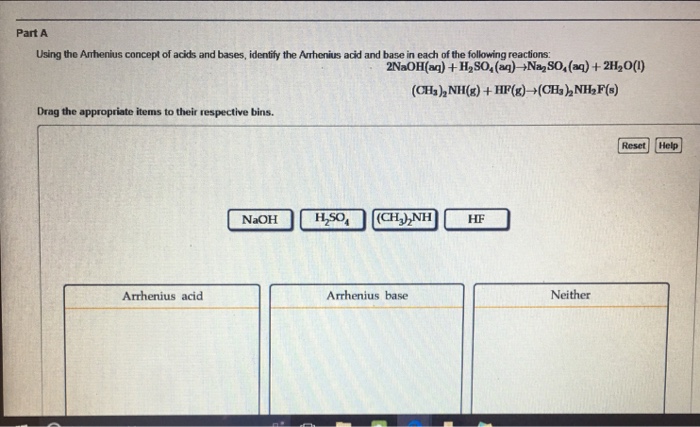 Solved Part A Using the Amhenius concept of acids and bases, | Chegg.com