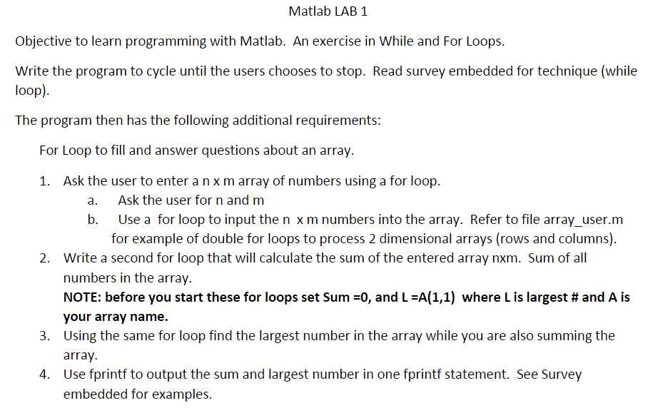 Solved Matlab LAB 1 Objective to learn programming with | Chegg.com