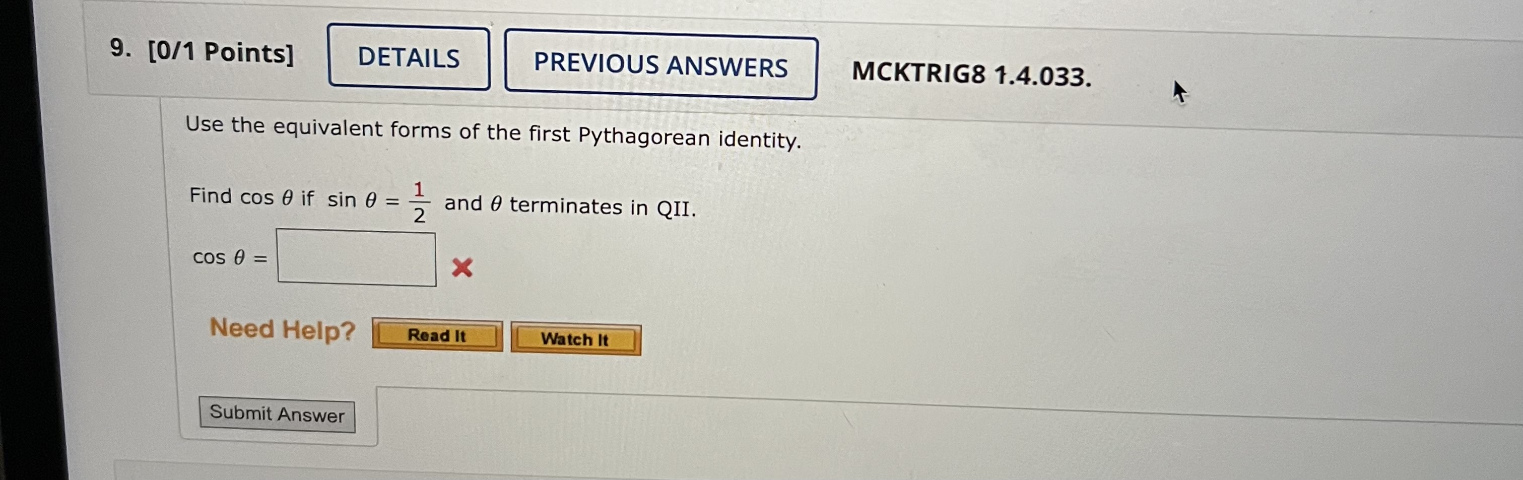 Solved Use the equivalent forms of the first Pythagorean | Chegg.com