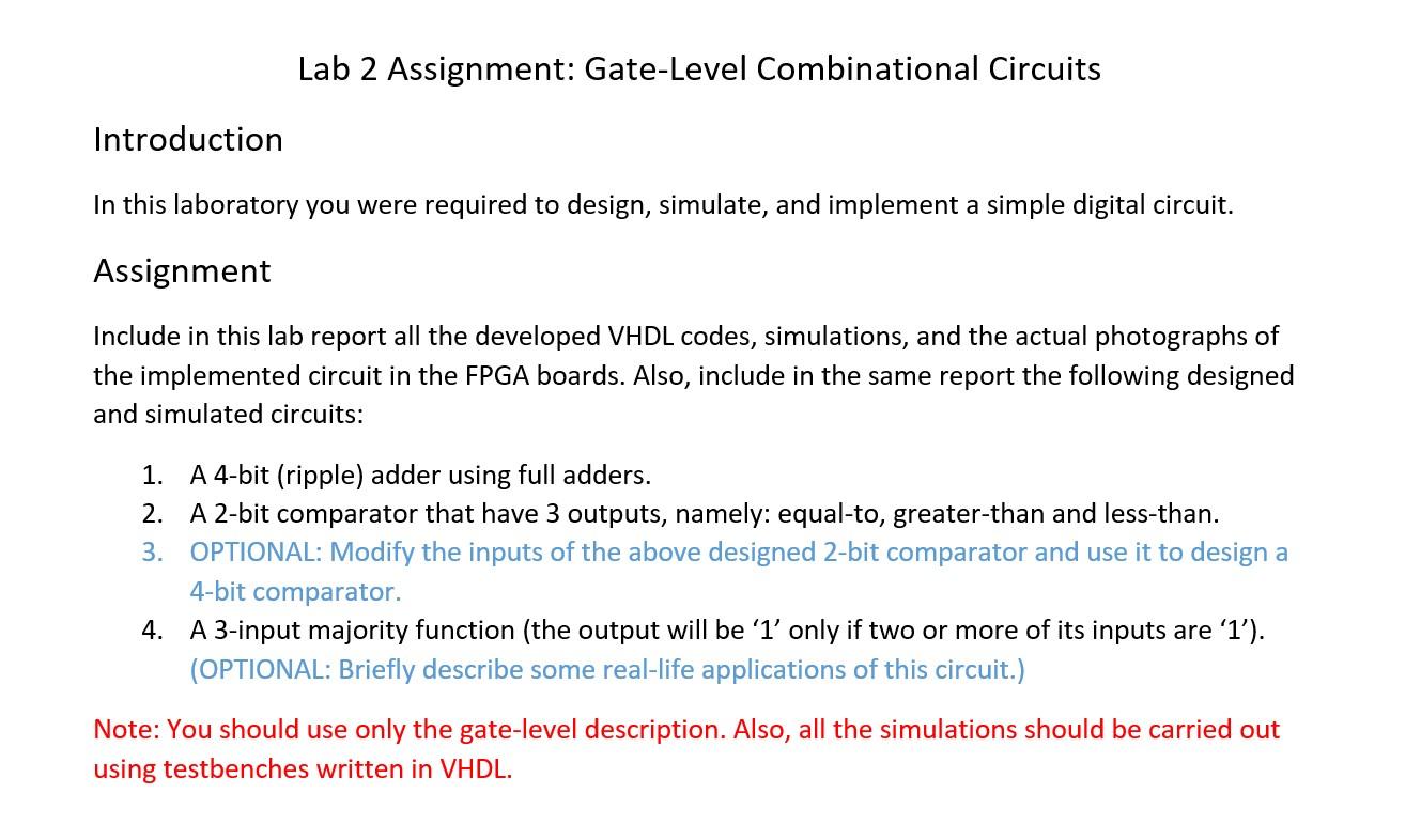 Solved Lab 2 Assignment Gate Level Combinational Circuits