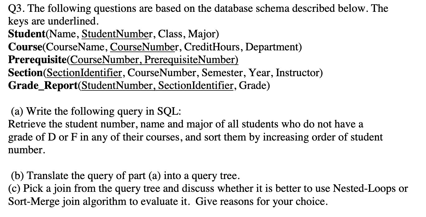 Q3. The following questions are based on the database | Chegg.com