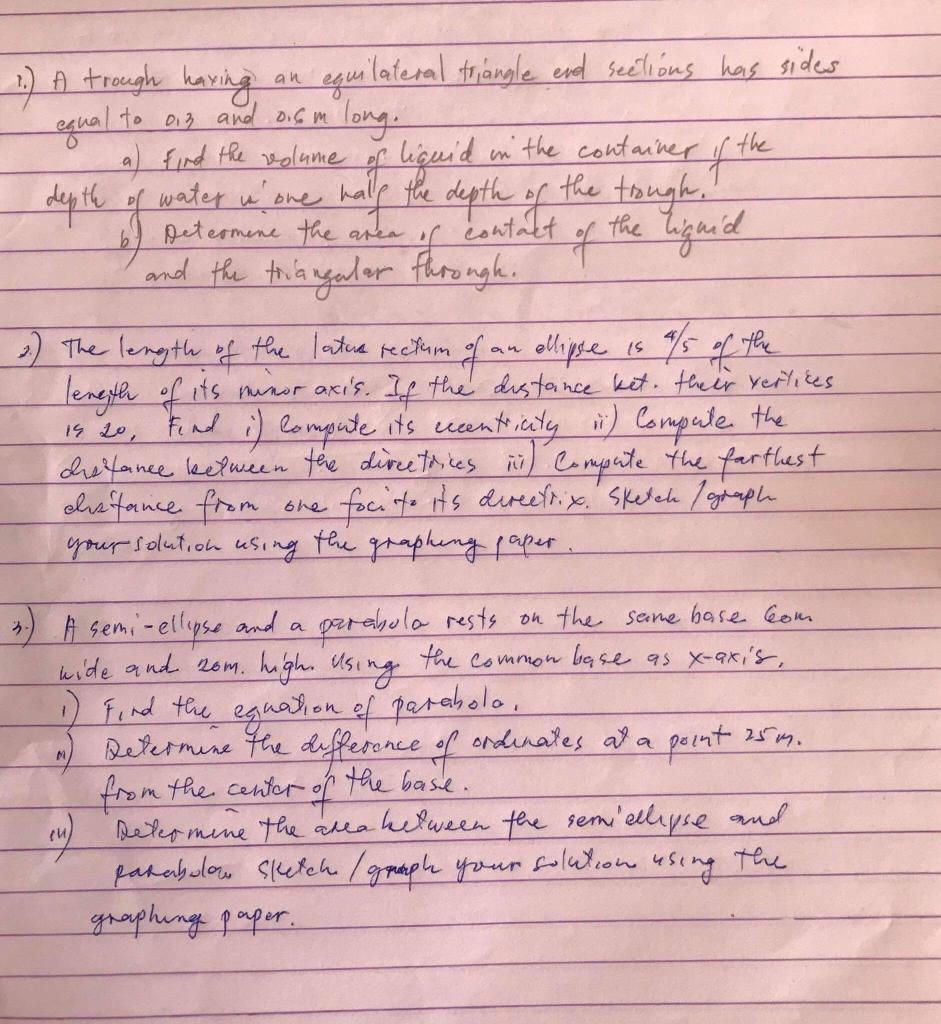 Solved 1.) A trough haxing an eguilateral triangle end | Chegg.com