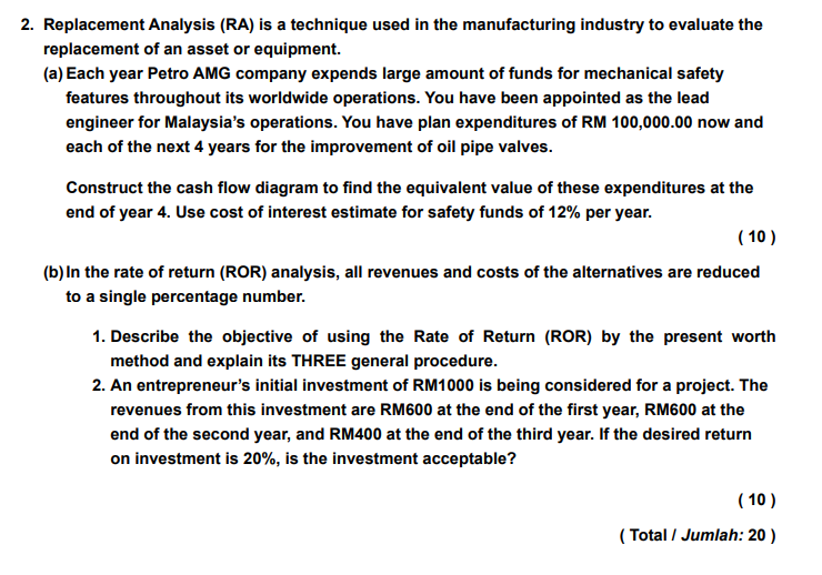 Solved Replacement Analysis (RA) is a technique used in the | Chegg.com