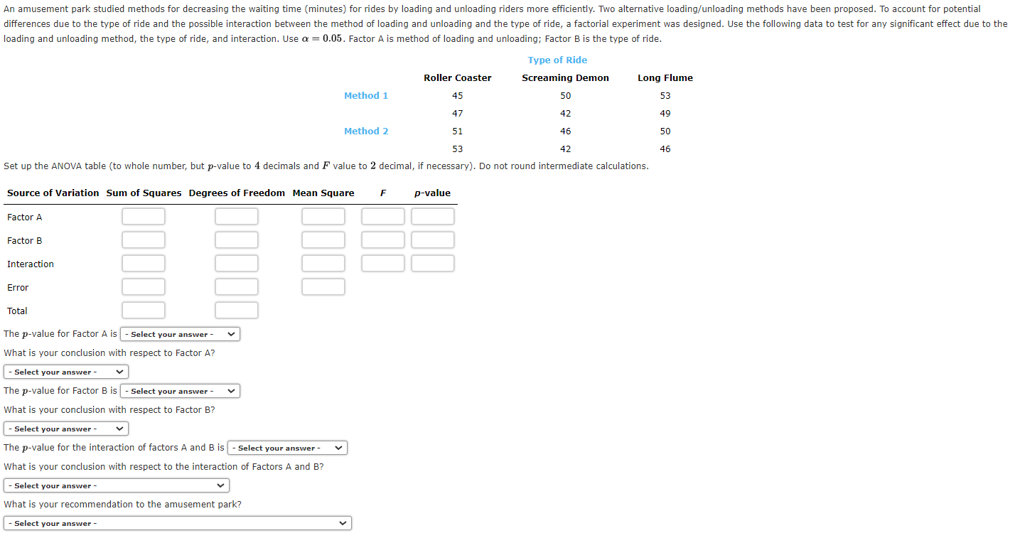 Solved loading and unloading method, the type of ride, and | Chegg.com