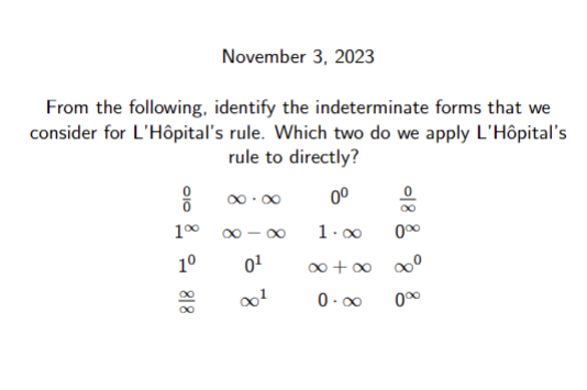 Solved From the following, identify the indeterminate forms | Chegg.com