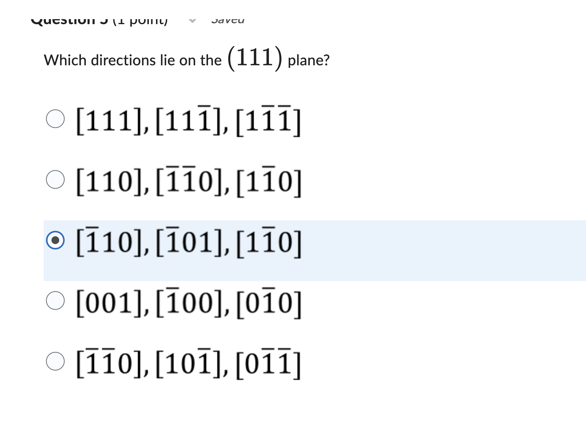 Solved Which directions lie on the (111) plane? | Chegg.com