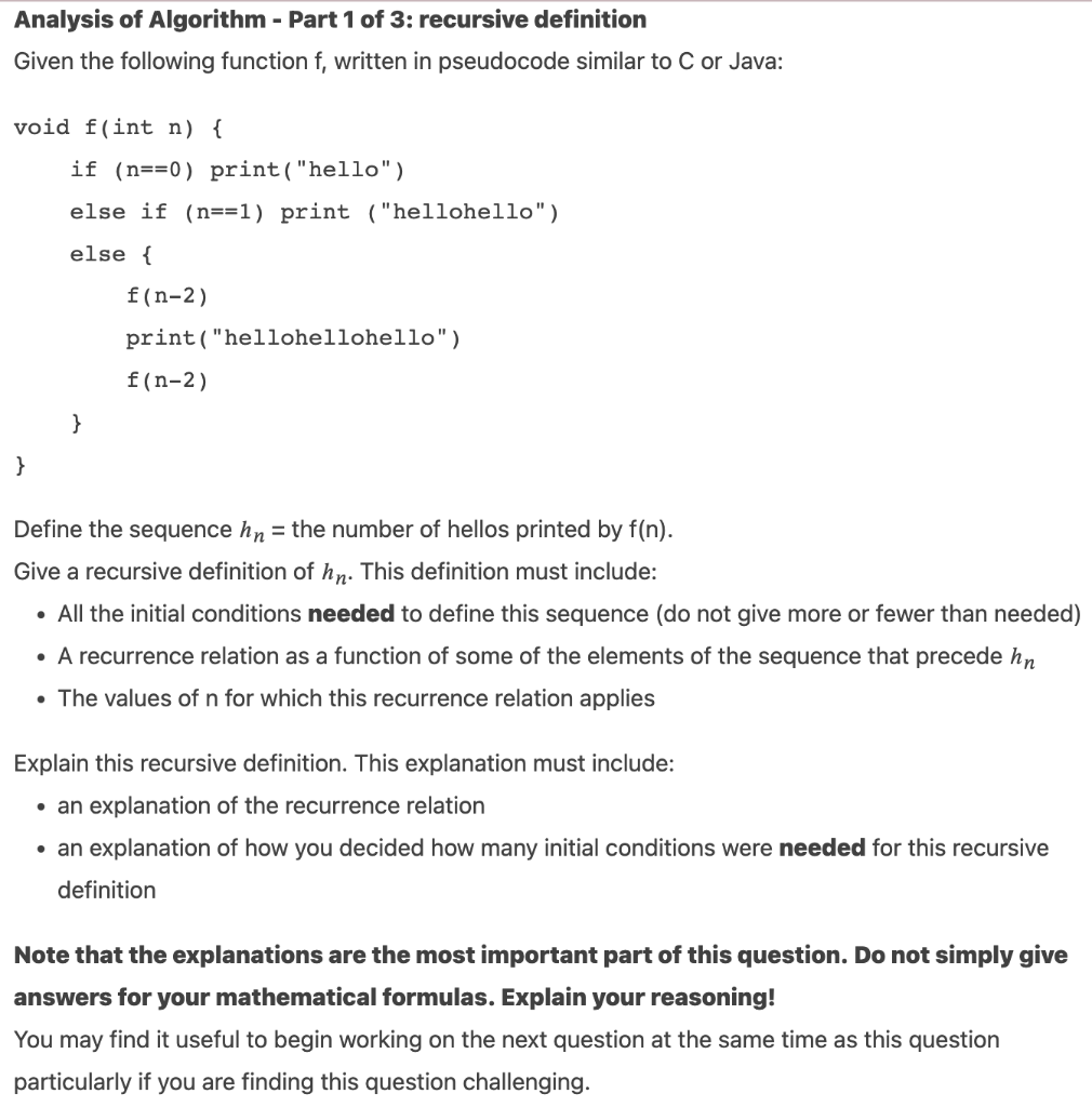 Solved Define the sequence hn= the number of hellos printed | Chegg.com