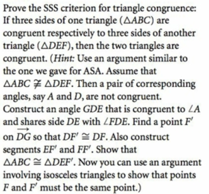 Solved Prove the SSS criterion for triangle congruence: If | Chegg.com