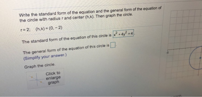 Solved Write the standard form of the equation and the | Chegg.com