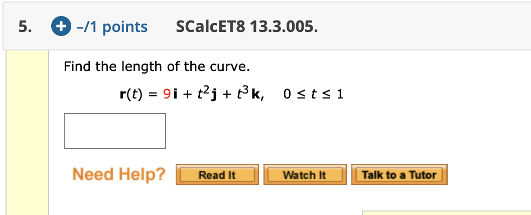 Solved 5. + -/1 points SCalcET8 13.3.005. Find the length of | Chegg.com