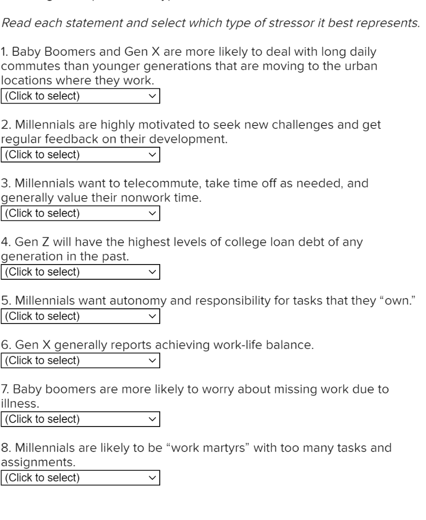 Solved Read each statement and select which type of stressor | Chegg.com