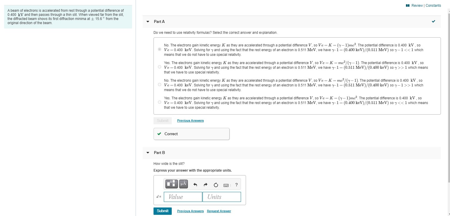 Solved Review Constants A Beam Of Electrons Is Accelerated