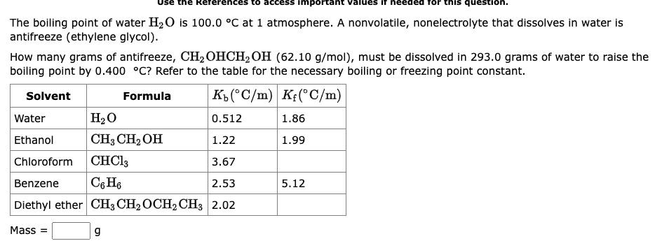 Solved The boiling point of water H2O is 100.0∘C at 1 | Chegg.com
