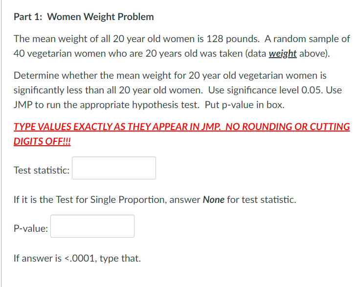 Solved Part 1: Women Weight Problem The mean weight of all | Chegg.com