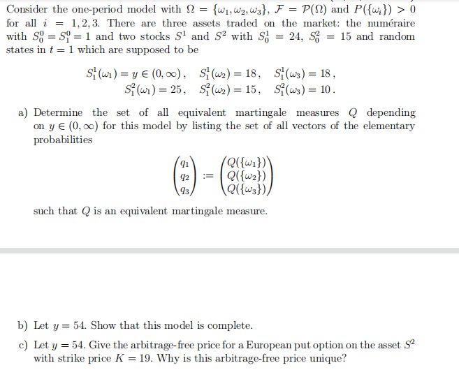 Solved = = = = = Consider the one-period model with 2 = | Chegg.com