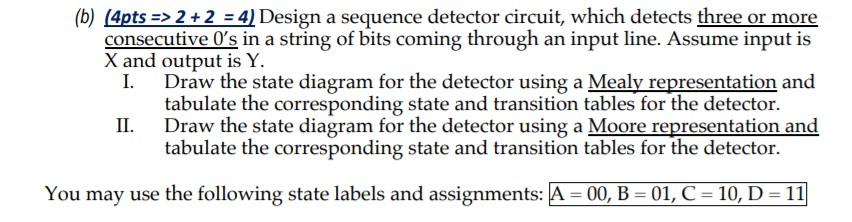 Solved (b) (4pts => 2 + 2 = 4) Design a sequence detector | Chegg.com