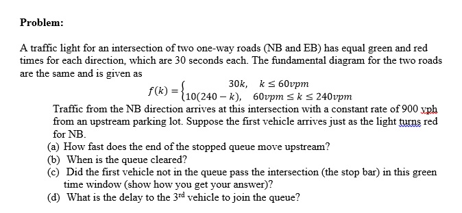 Solved Problem: A traffic light for an intersection of two | Chegg.com