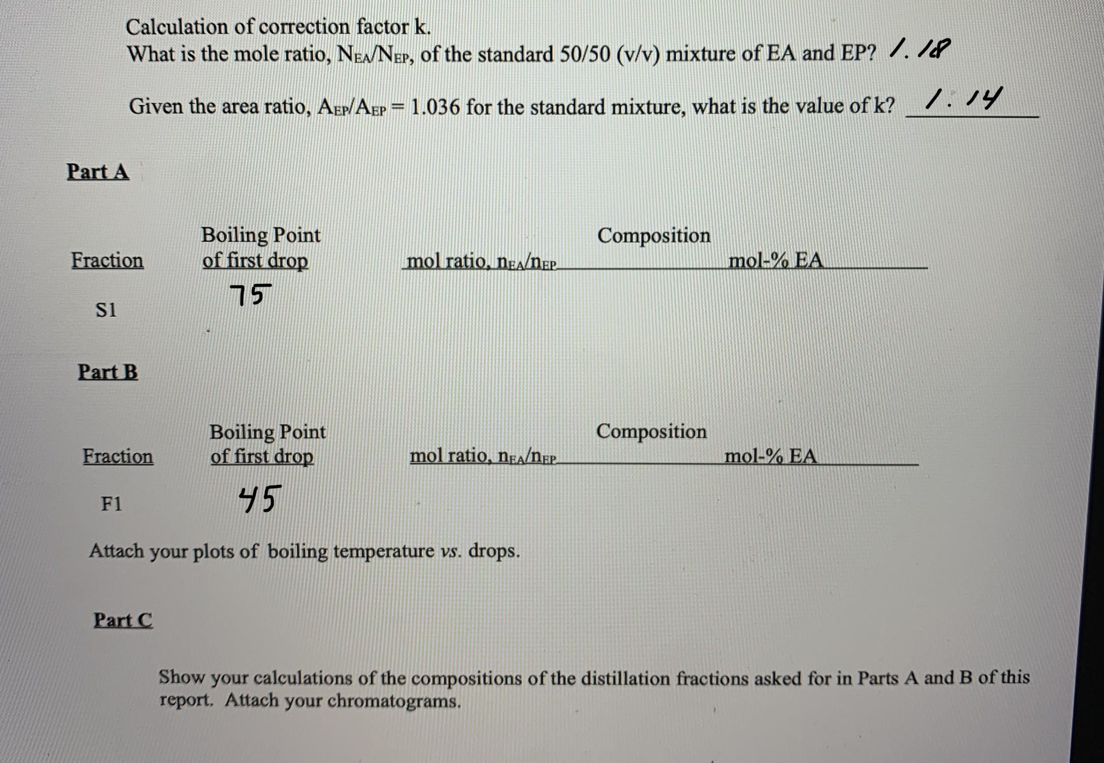 Solved Calculation of correction factor k. What is the mole | Chegg.com
