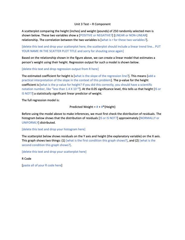 Unit 3 Test - R Component A scatterplot comparing the | Chegg.com