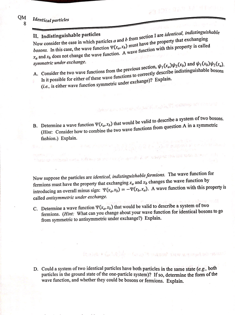 Solved QM Identical particles Now consider the case in which | Chegg.com