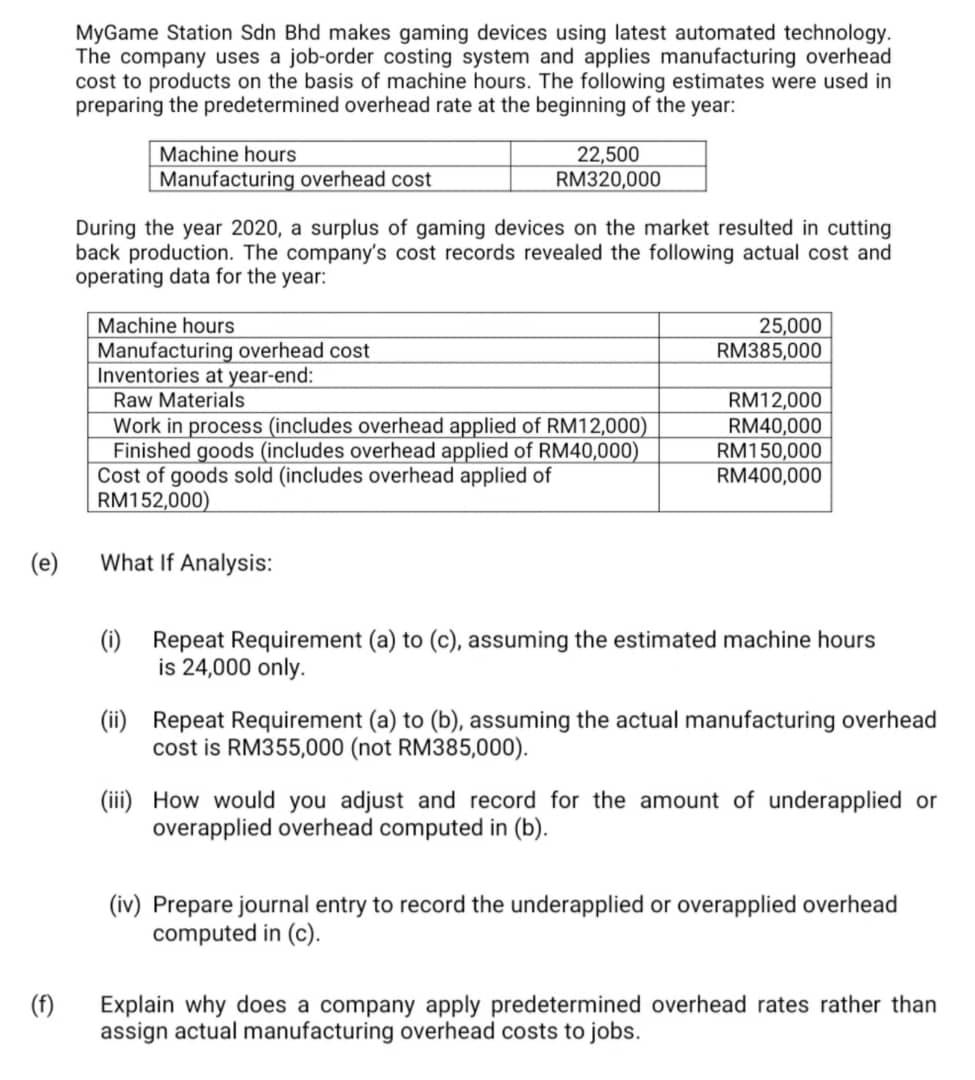 Solved QUESTION 2 My Game Station Sdn Bhd makes gaming | Chegg.com