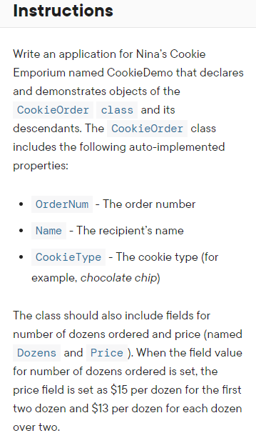 Solved Instructions Write an application for Nina's Cookie | Chegg.com
