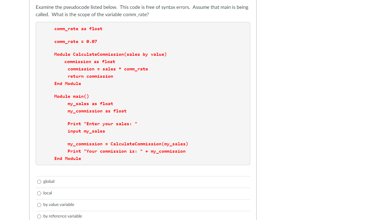 Solved Examine the pseudocode listed below. This code is | Chegg.com