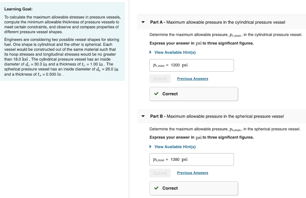 Solved Learning Goal: Part A - Maximum allowable pressure in | Chegg.com