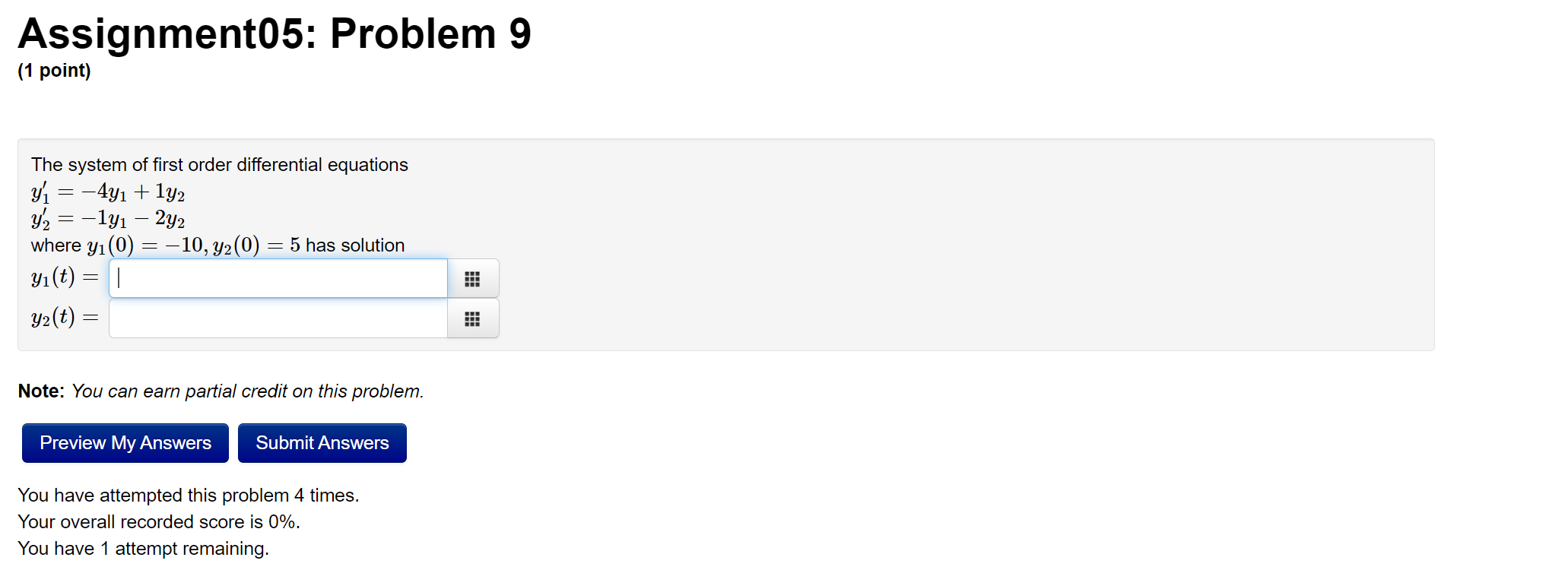 Solved Assignment05: Problem 9 (1 point) - The system of | Chegg.com