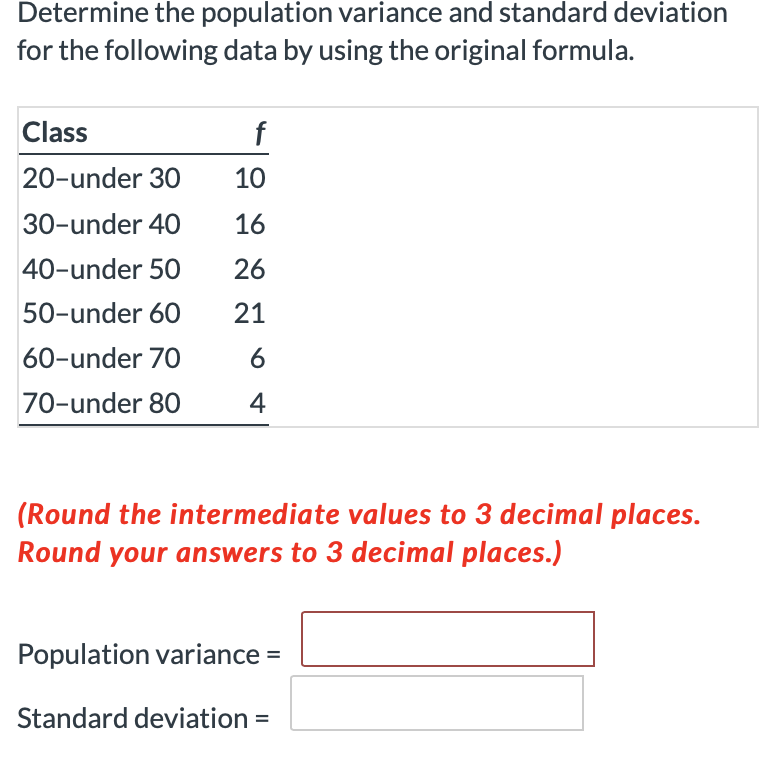 Solved Determine the population variance and standard | Chegg.com