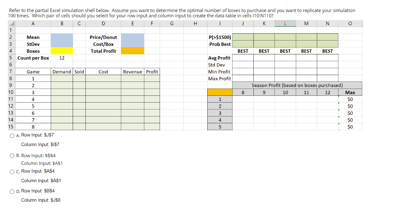Solved Refer to the partial Excel simulation shell below. | Chegg.com